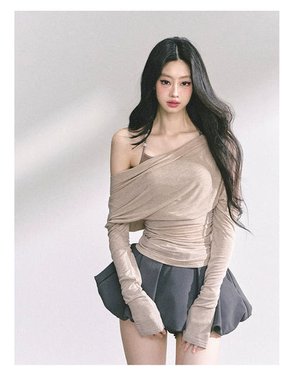 AOMALM Asymmetric Off-Shoulder Long-Sleeve T-Shirt – CHINASQUAD